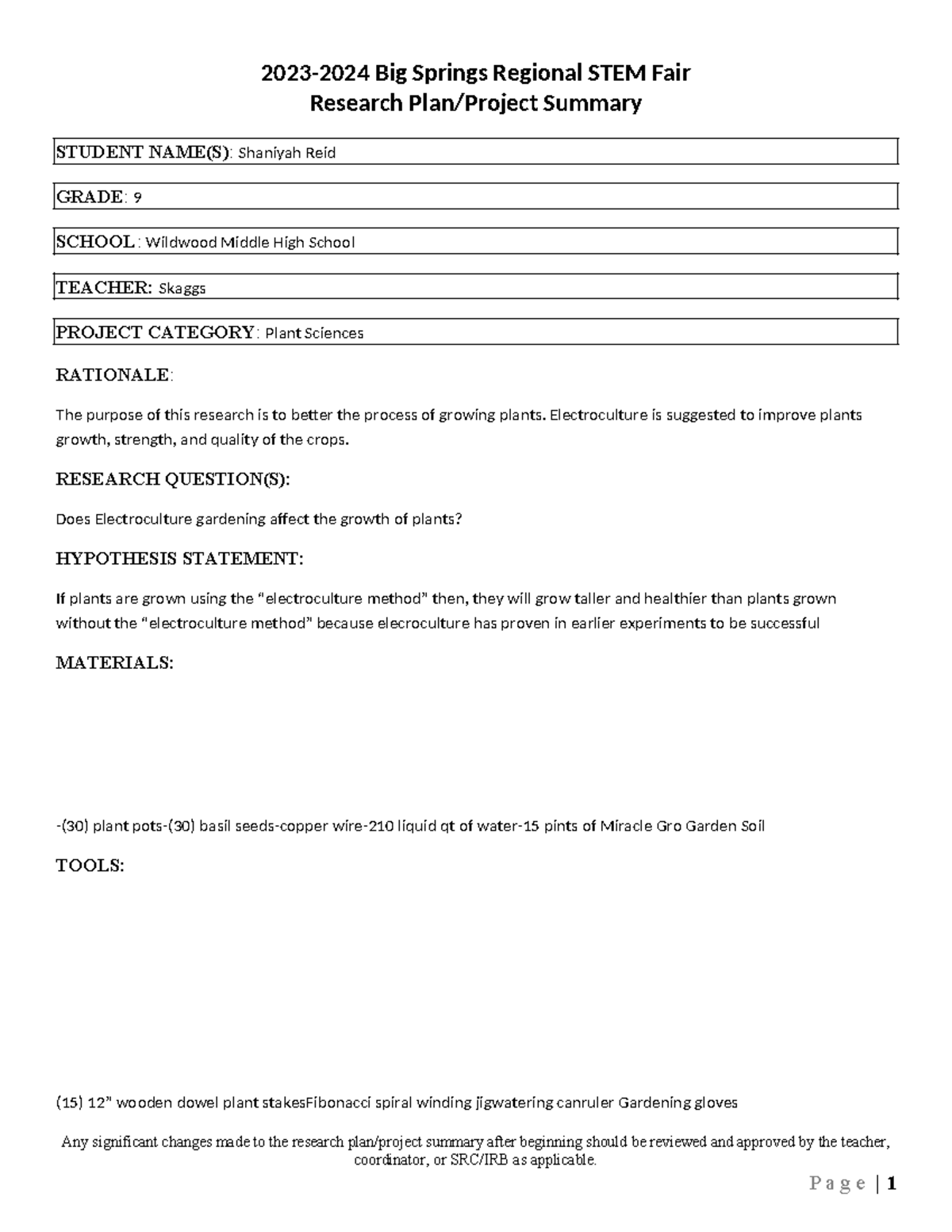 SF research plan - 2023-2024 Big Springs Regional STEM Fair Research ...