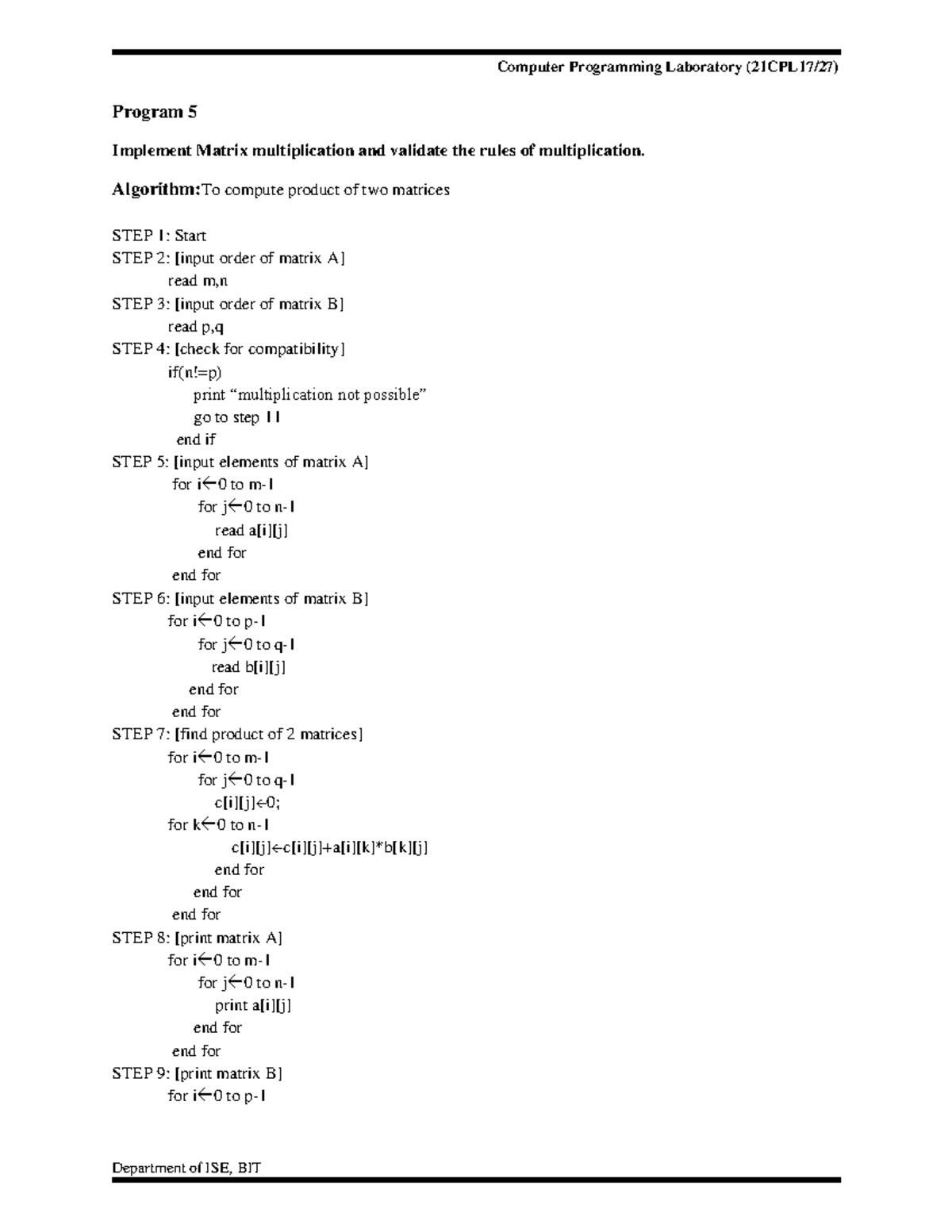 Program cp 5-10 - helpful - Computer Programming Laboratory (21CPL17/27 ...