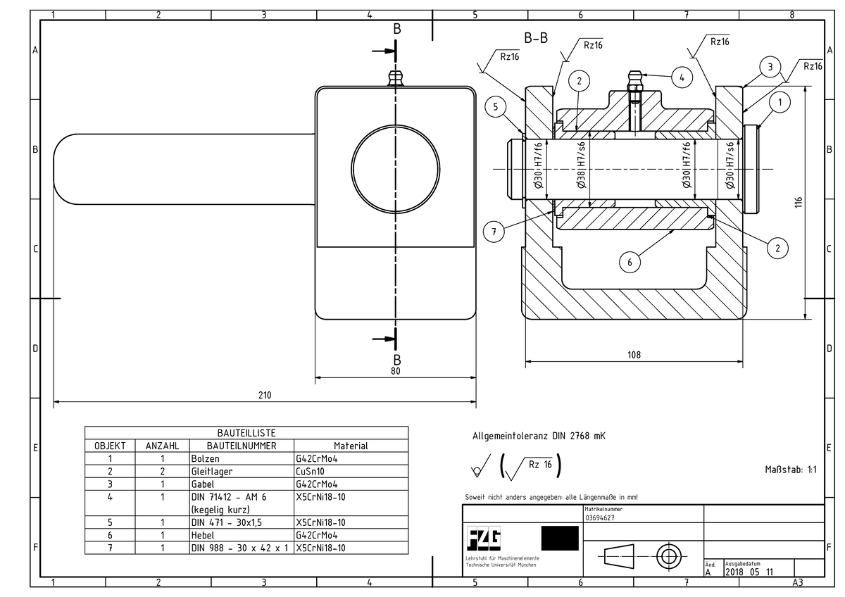 Hebelkonstruktion CAD - B-B BAUTEILLISTE OBJEKT ANZAHL BAUTEILNUMMER ...