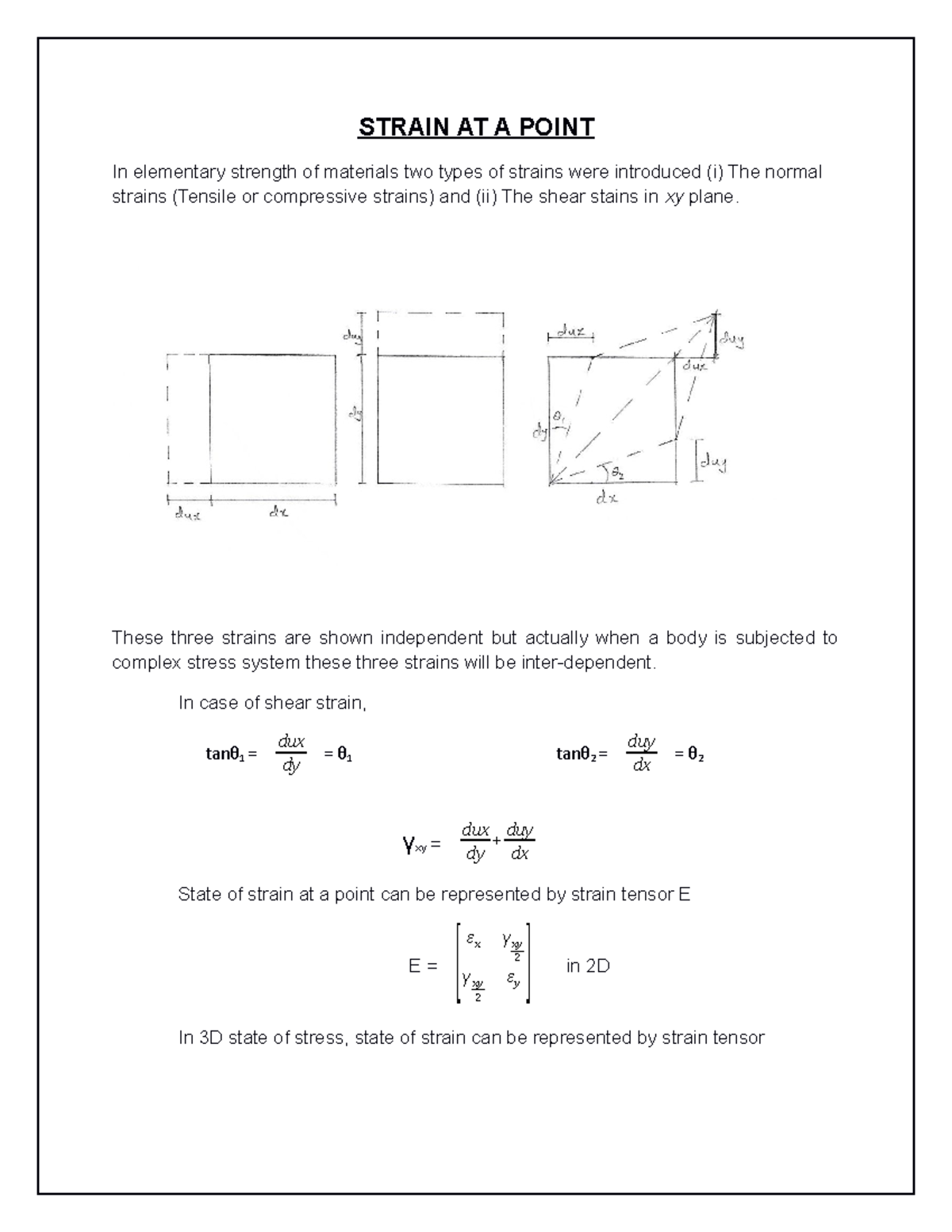 Strain at a Point - Lecture notes 3 - Civil engineering - MSU - Studocu