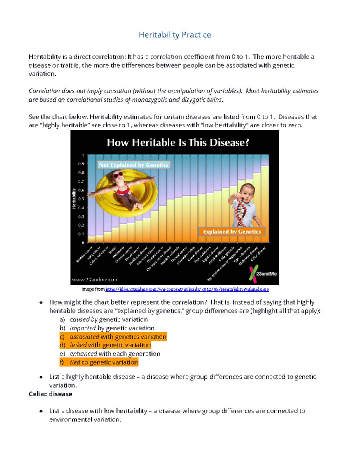 Heritability Practice Worksheet - Heritability Practice Heritability is ...
