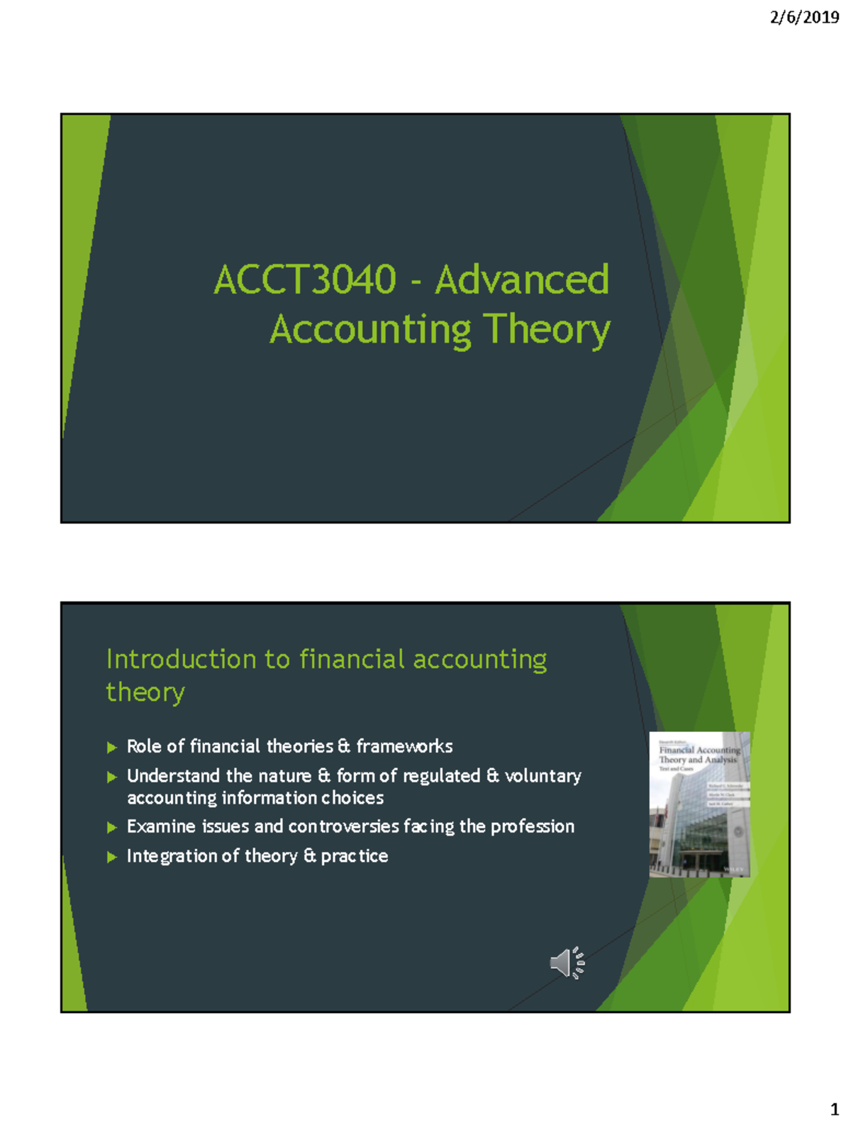 Lecture 2 - Financial Accounting Theory HO - ACCT3040 - Advanced ...
