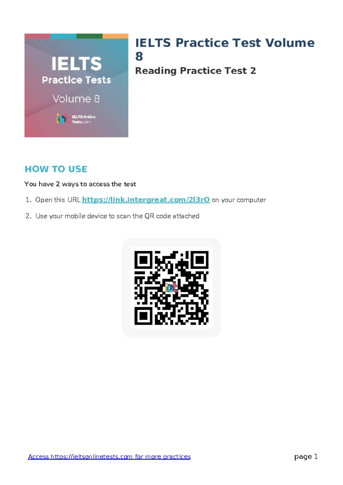 1 - practice - HOW TO USE You have 2 ways to access the test 1. Open ...