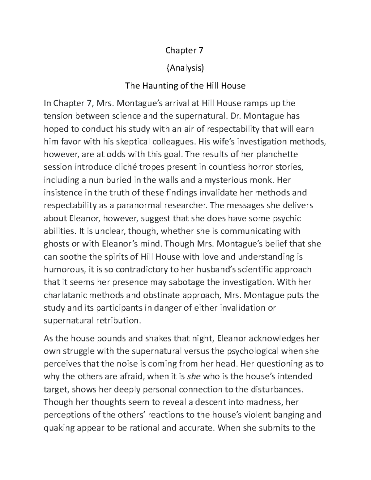 The Haunting of the Hill House Chapter 7 Analysis - Chapter 7 (Analysis ...