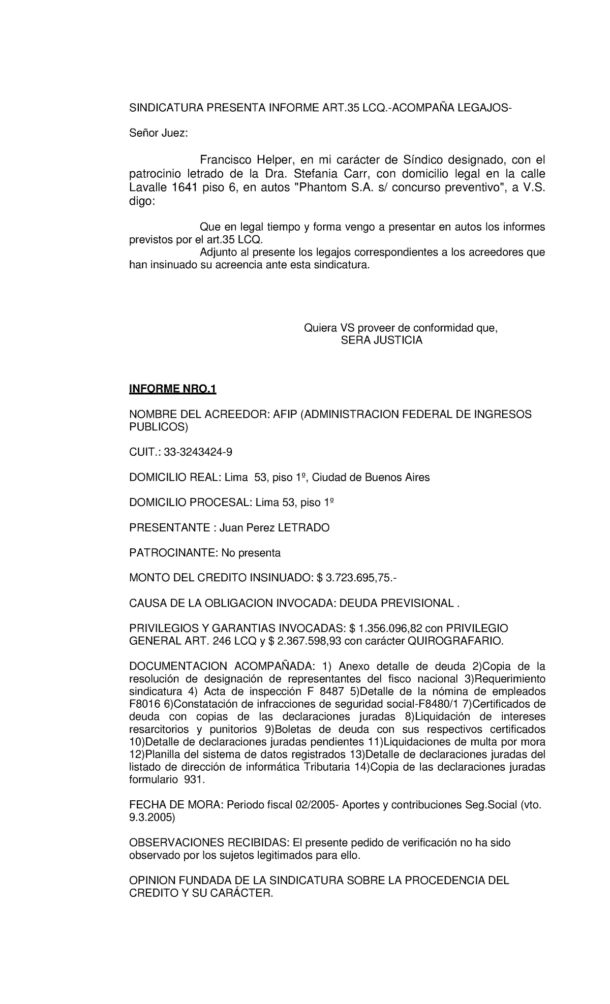 Modelo informe individual - SINDICATURA PRESENTA INFORME ART LCQ ...