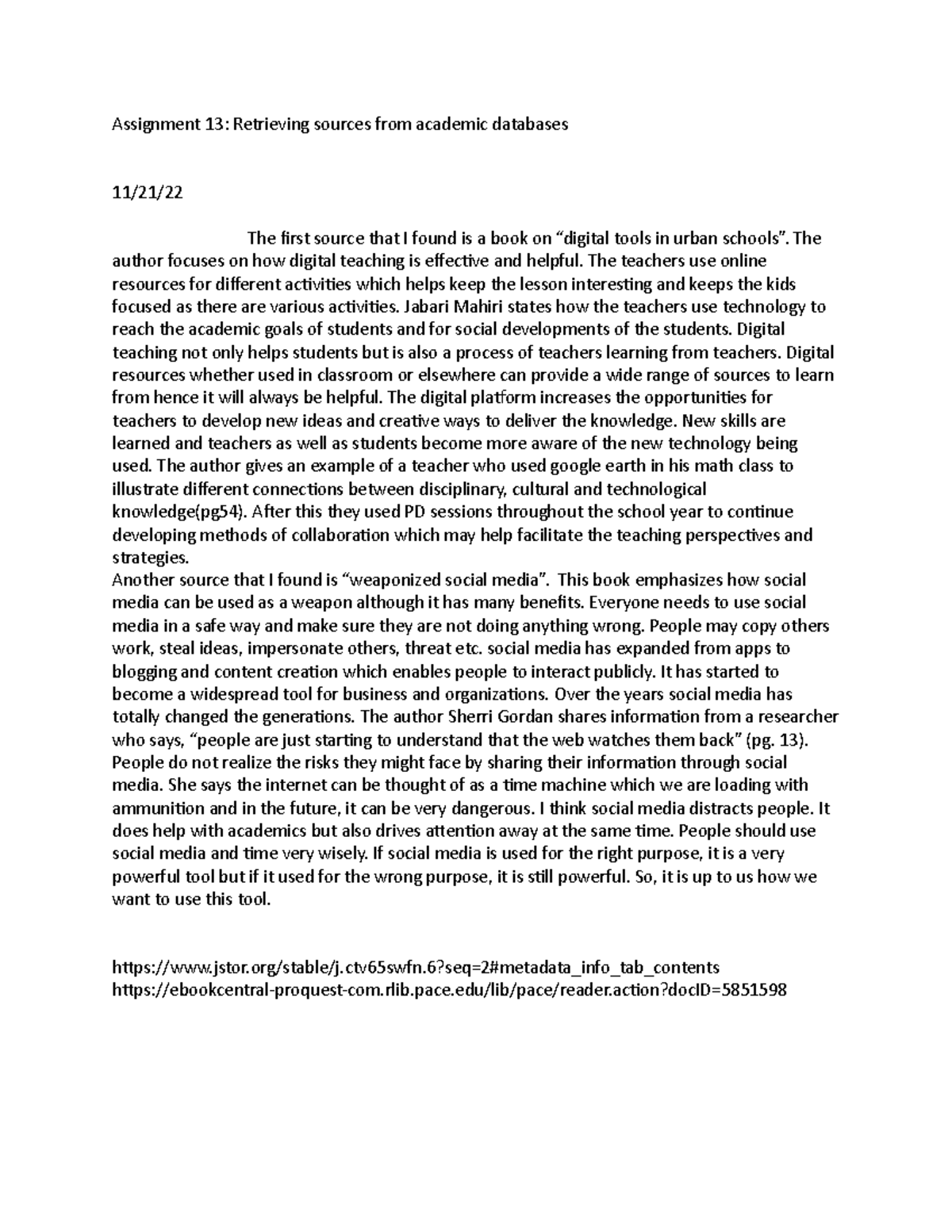 retrieving sources from academic data bases - Assignment 13: Retrieving ...