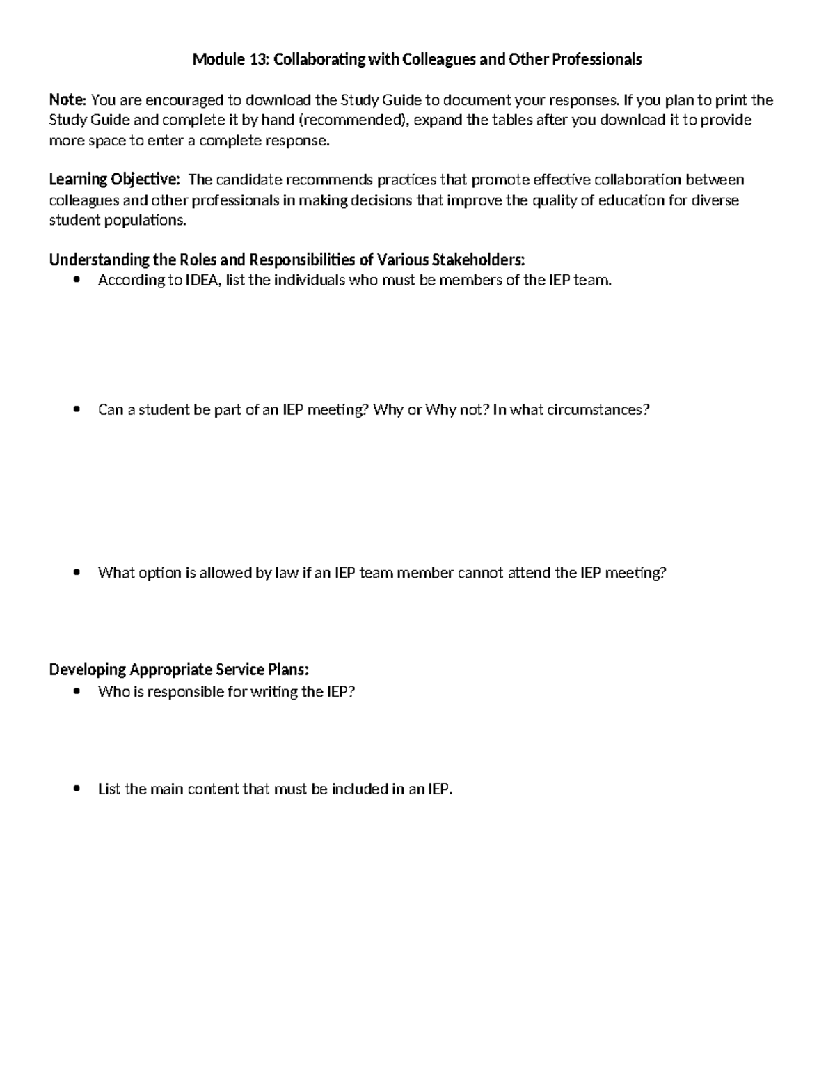 D096 d169 m13 study guide - Module 13: Collaborating with Colleagues and Other Professionals ...