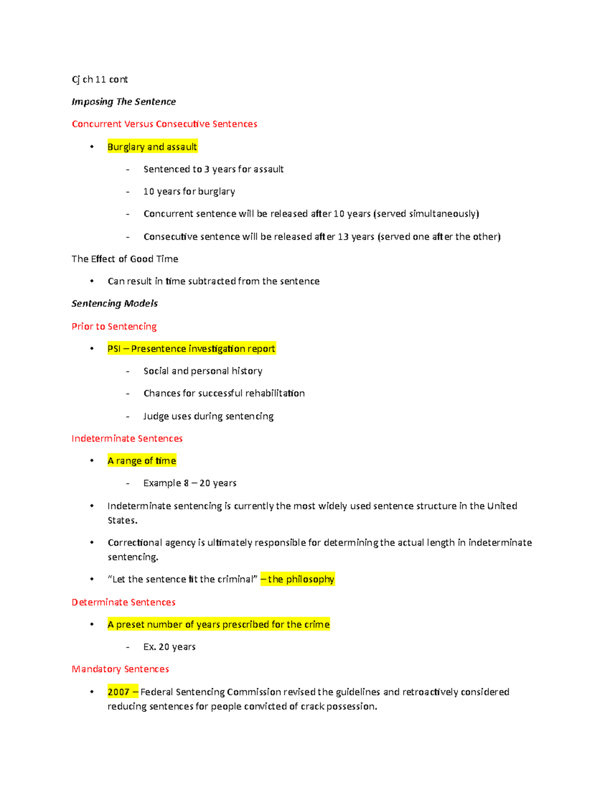 CJ Notes Ch. 11 Pt 2 - roth - Cj ch 11 cont Imposing The Sentence ...