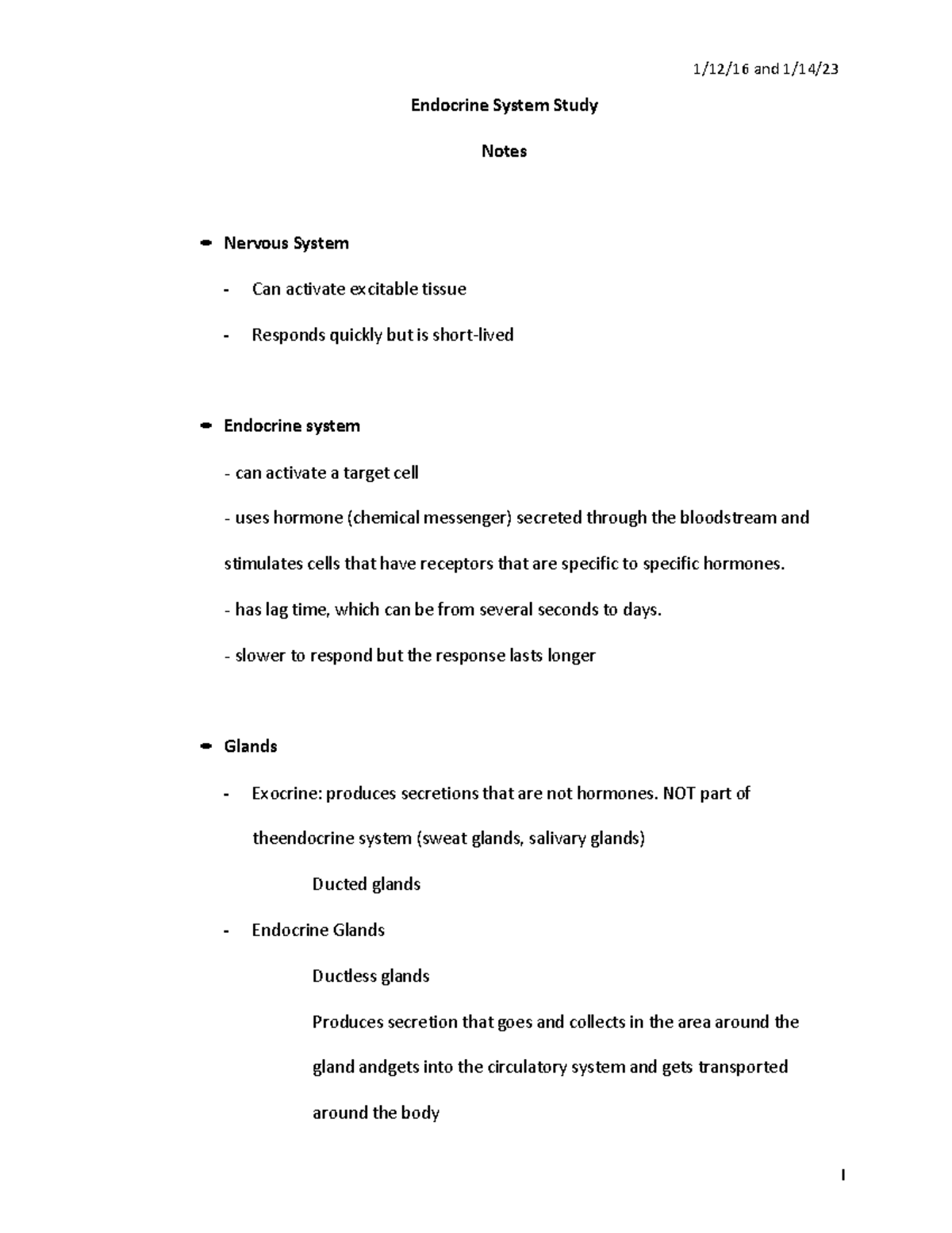 Endocrine System Study Notes - Endocrine System Study Notes Nervous ...