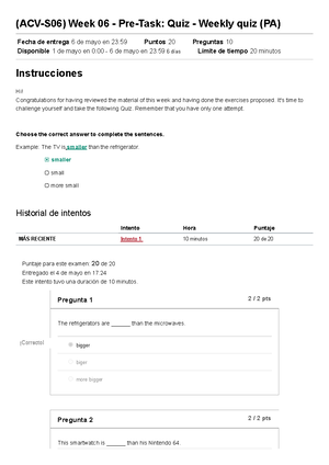 (ACV-S03) Week 03 - Pre-Task Quiz - Weekly quiz (PA) Ingles IV (31022) - (ACV-S03) Week 03 ...