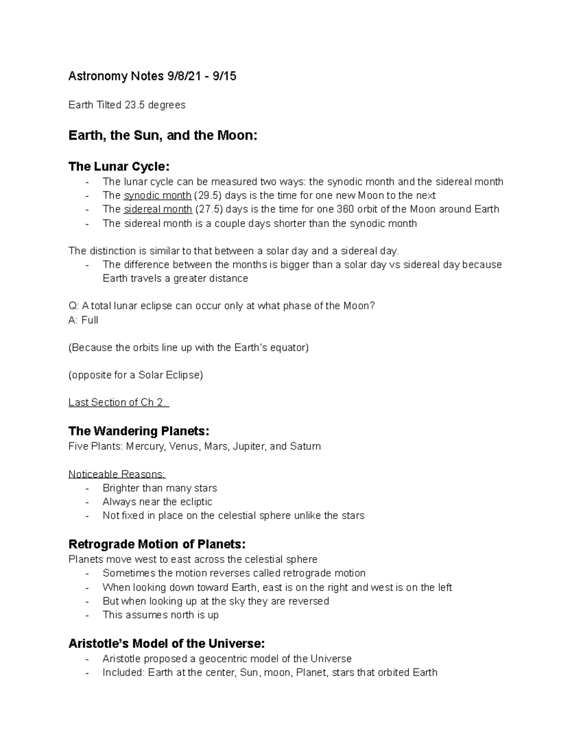 Astronomy Notes 9 8 21 - Astronomy Notes 9/8/21 - 9/ Earth Tilted 23 ...