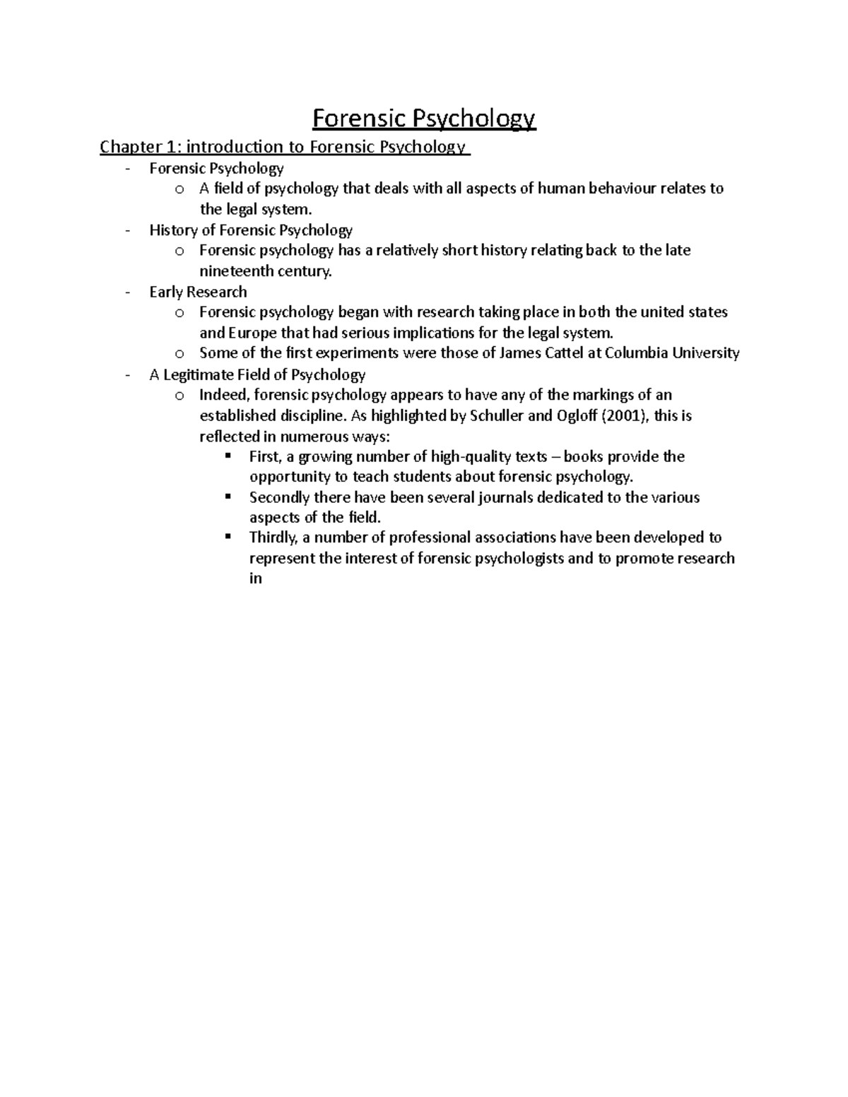 Forensic Psychology Notes for lectures - Forensic Psychology Chapter 1 ...