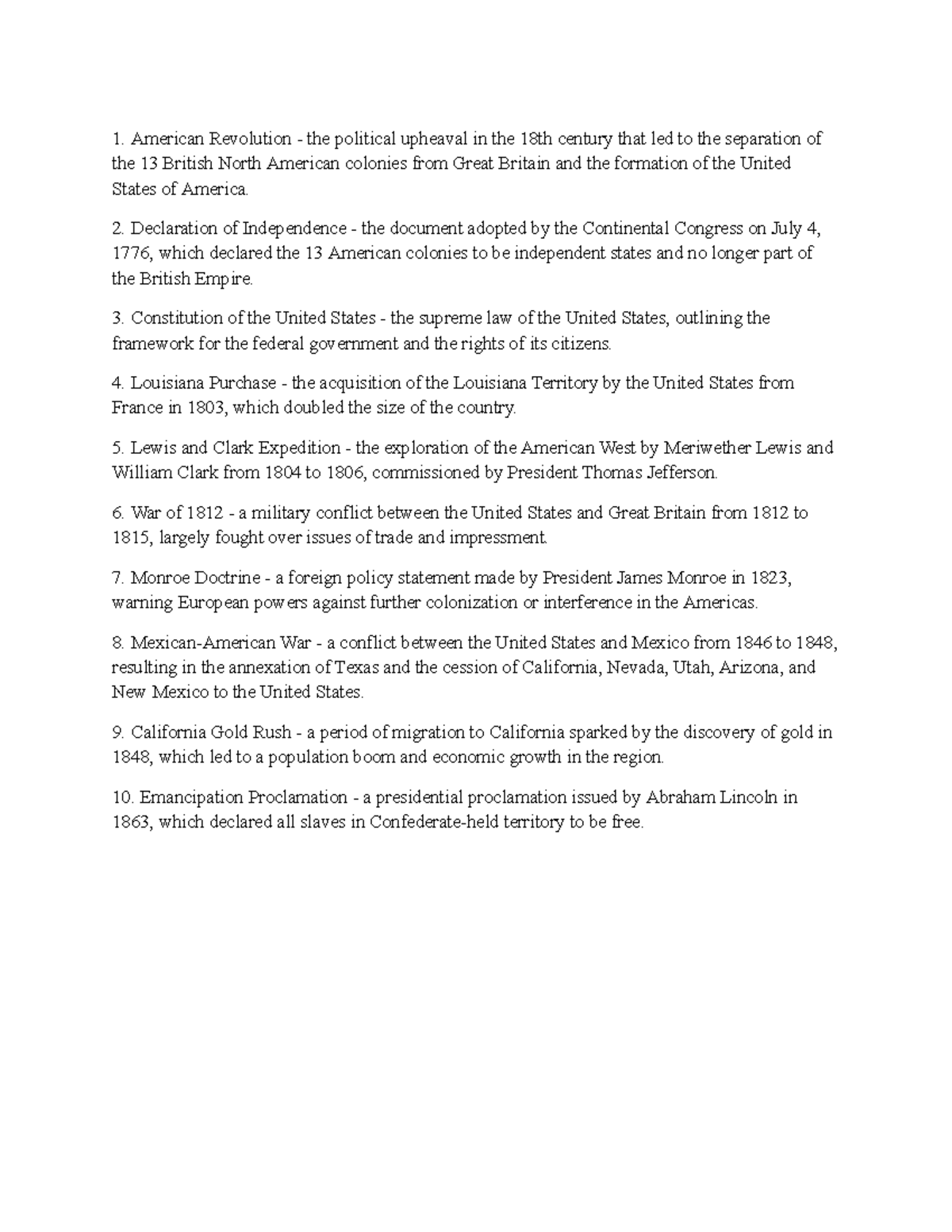 American History Vocabulary - American Revolution - the political ...