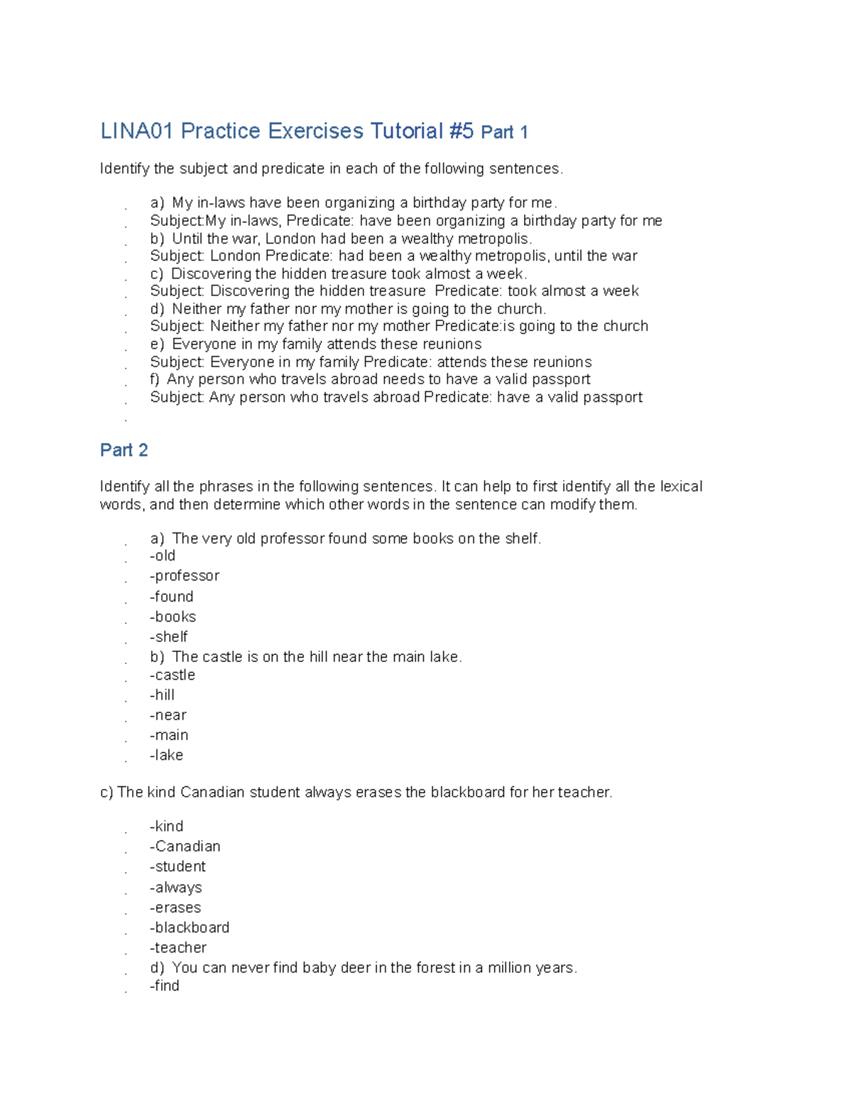 LINA01 Tutorial 5 Practice - LINA01 Practice Exercises Tutorial #5 Part ...
