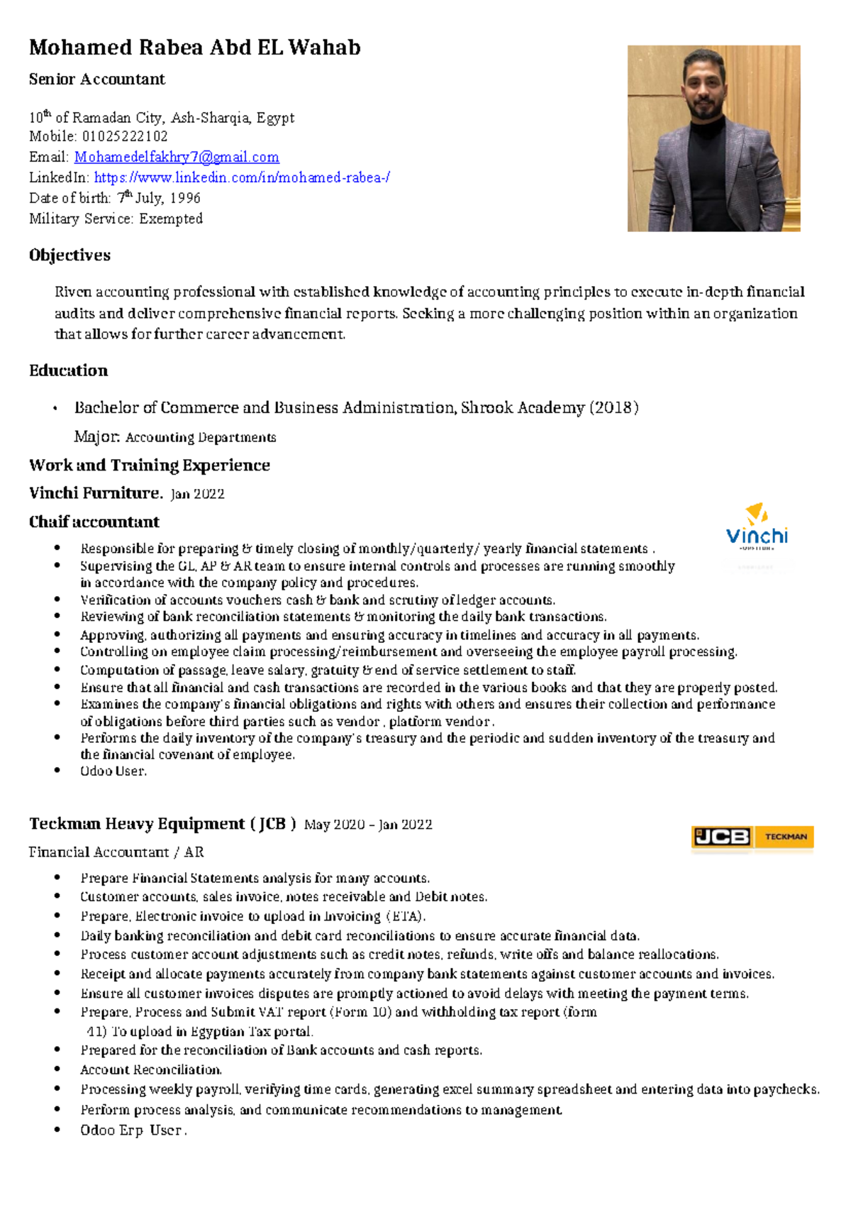 Mohamed Rabea Accountant CV - Mohamed Rabea Abd EL Wahab Senior ...