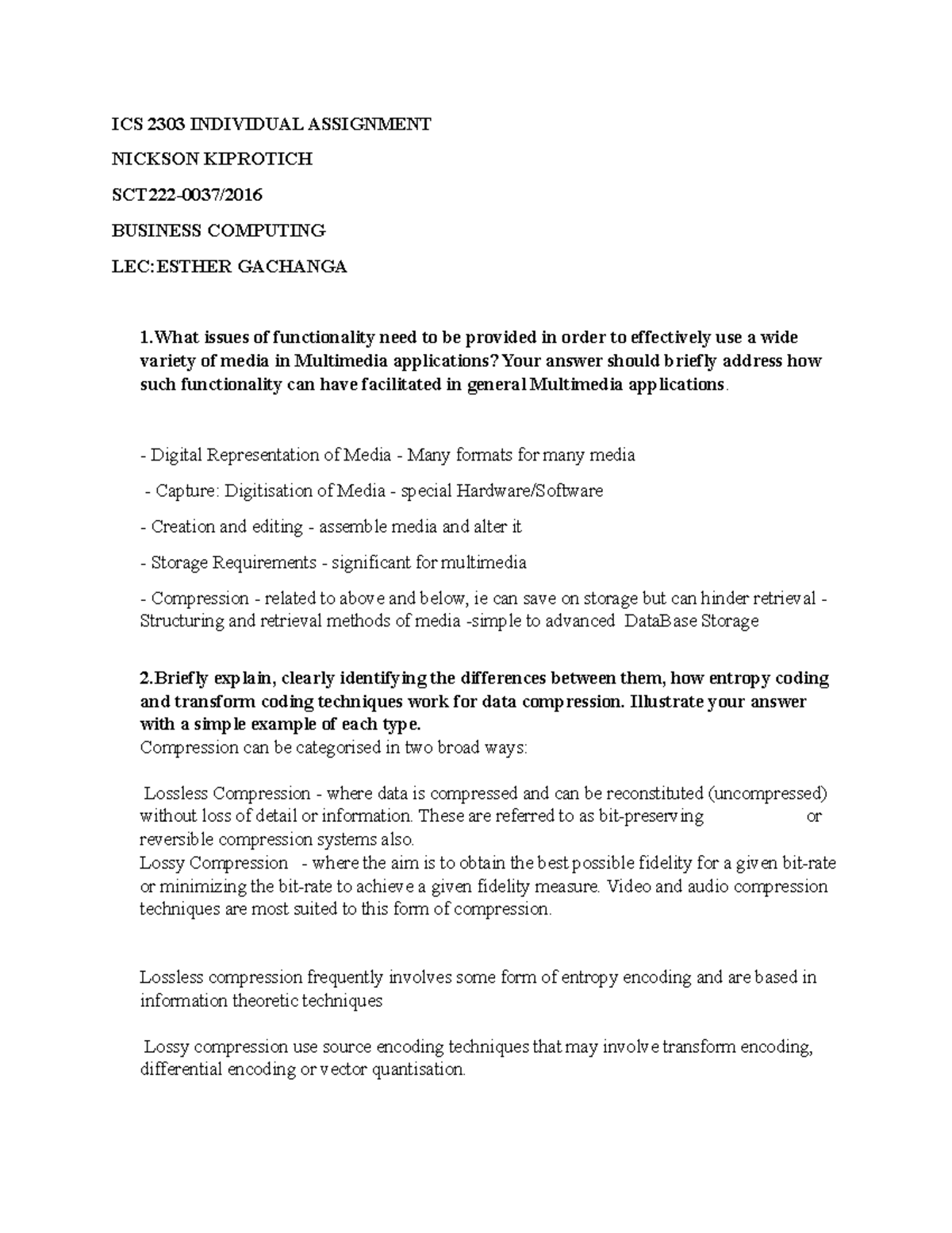 Extra - ICS 2303 INDIVIDUAL ASSIGNMENT NICKSON KIPROTICH BUSINESS ...