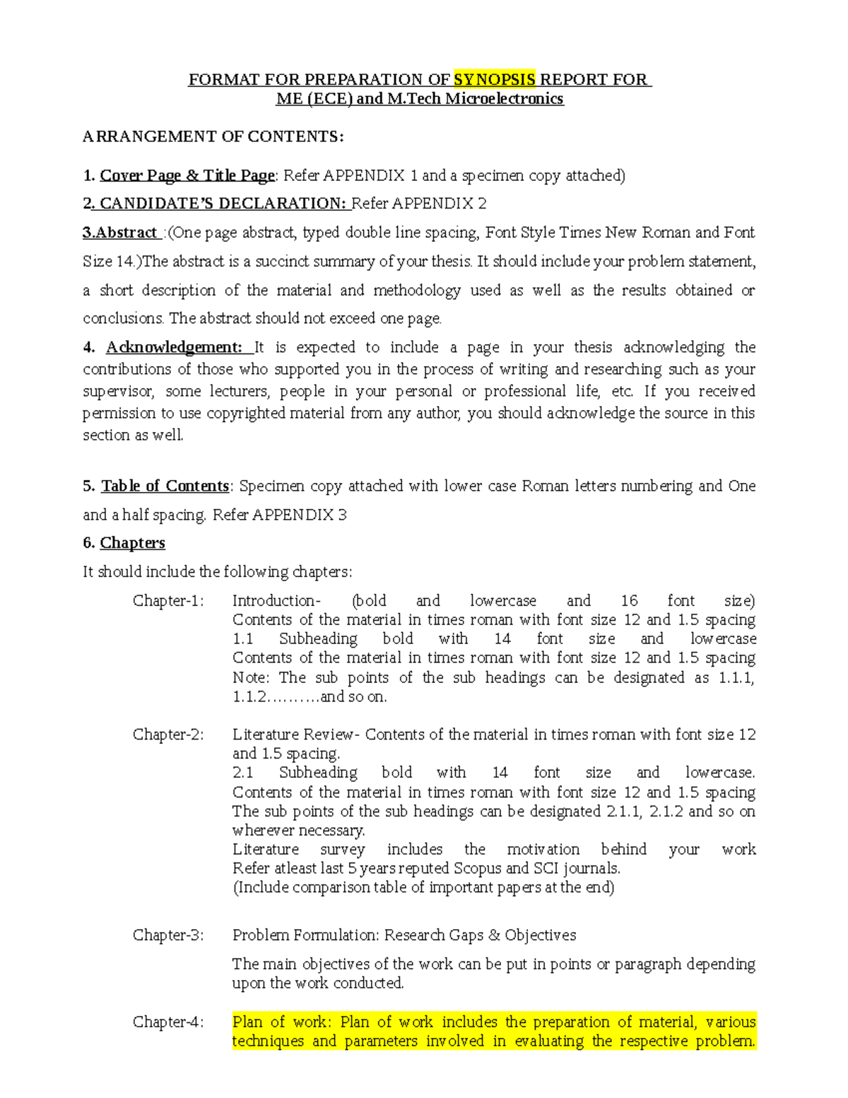 Synopsis report guidelines - FORMAT FOR PREPARATION OF SYNOPSIS REPORT ...