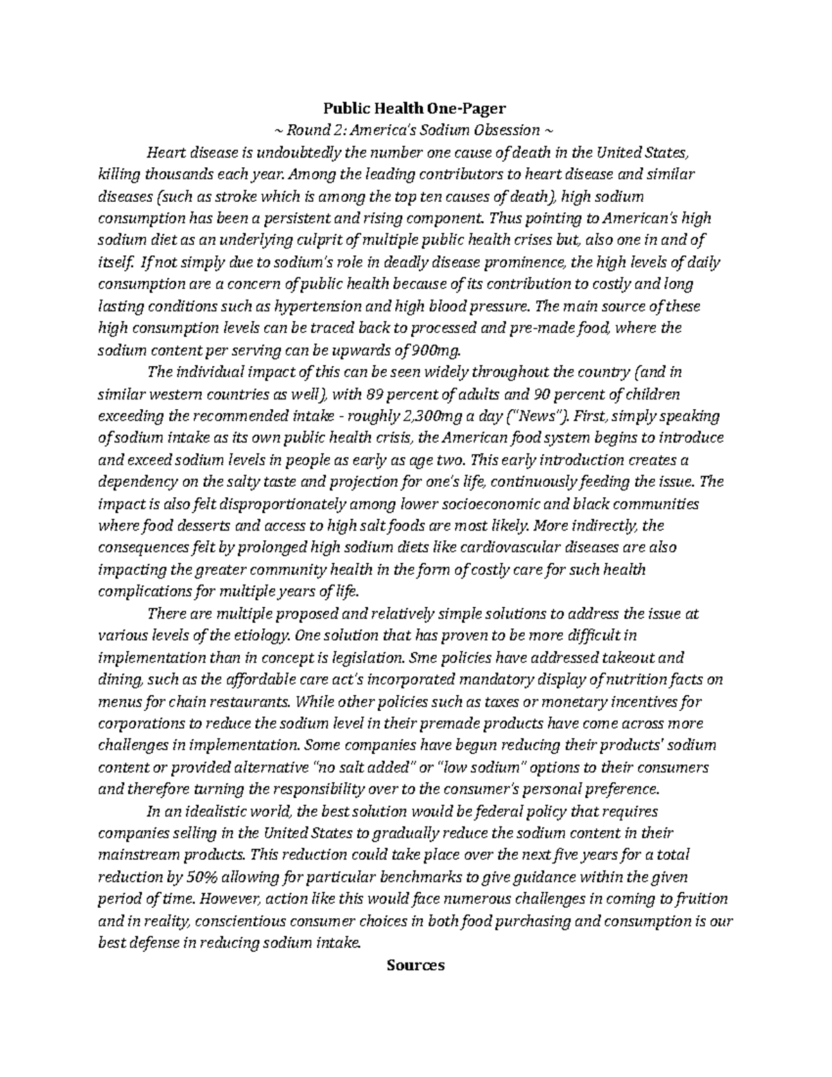 Public Health Topic One Pager - Public Health One-Pager ~ Round 2 ...