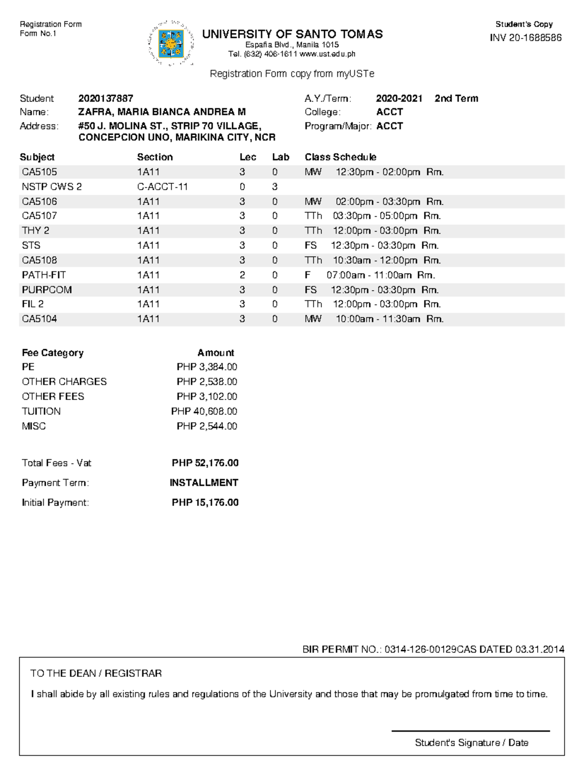 My USTe regform 202013 7887 - UNIVERSITY OF SANTO TOMAS EspaÒa Blvd ...