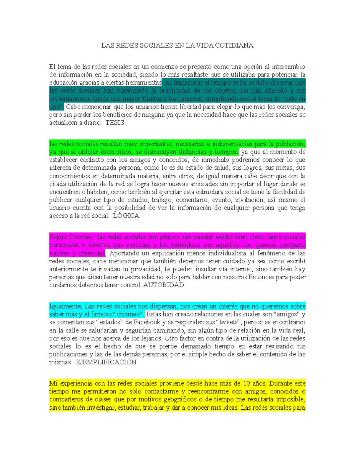 Ejemplo Ensayo LAS Redes Sociales EN LA VIDA Cotidiana - LAS REDES ...