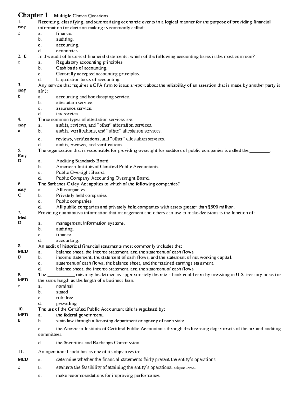 123683542-Audit-Exam - Chapter 1 Multiple-Choice Questions 1. easy Recording, classifying, and ...