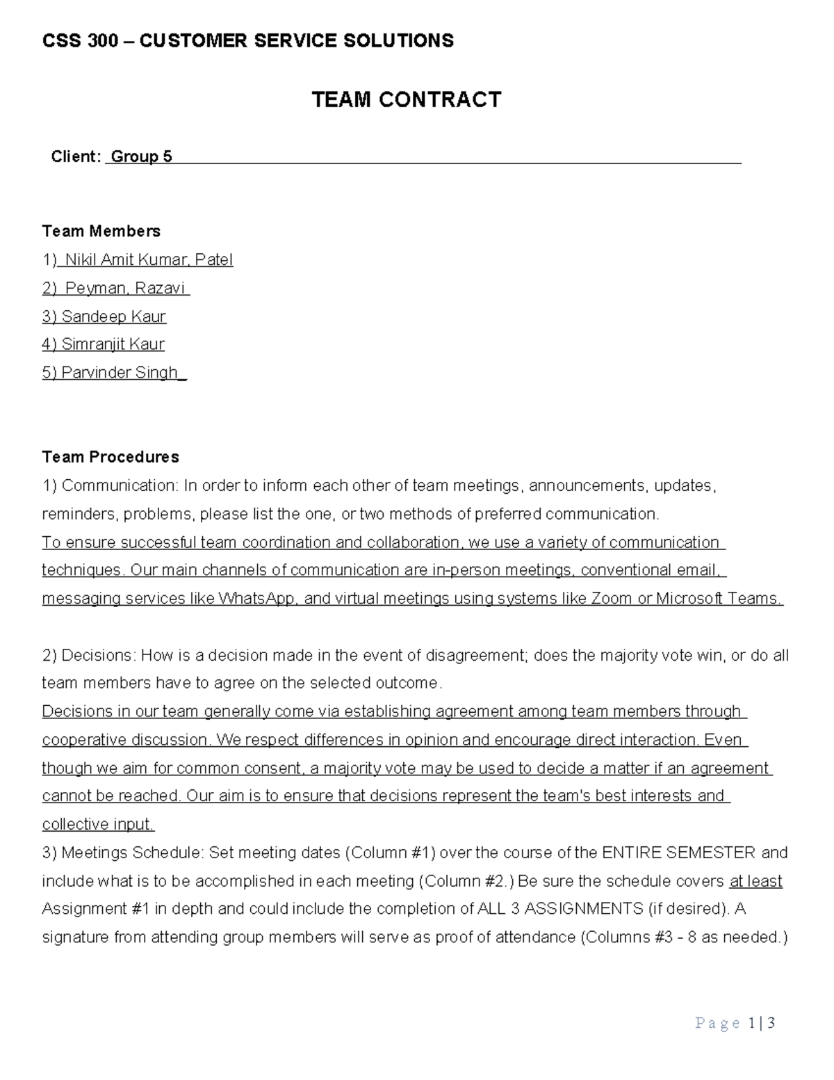 TEAM Contract pdf 5 - CSS 300 – CUSTOMER SERVICE SOLUTIONS TEAM ...