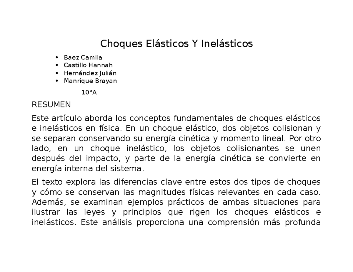 Choques Elásticos Y Inelásticos - Choques Elásticos Y Inelásticos Baez ...