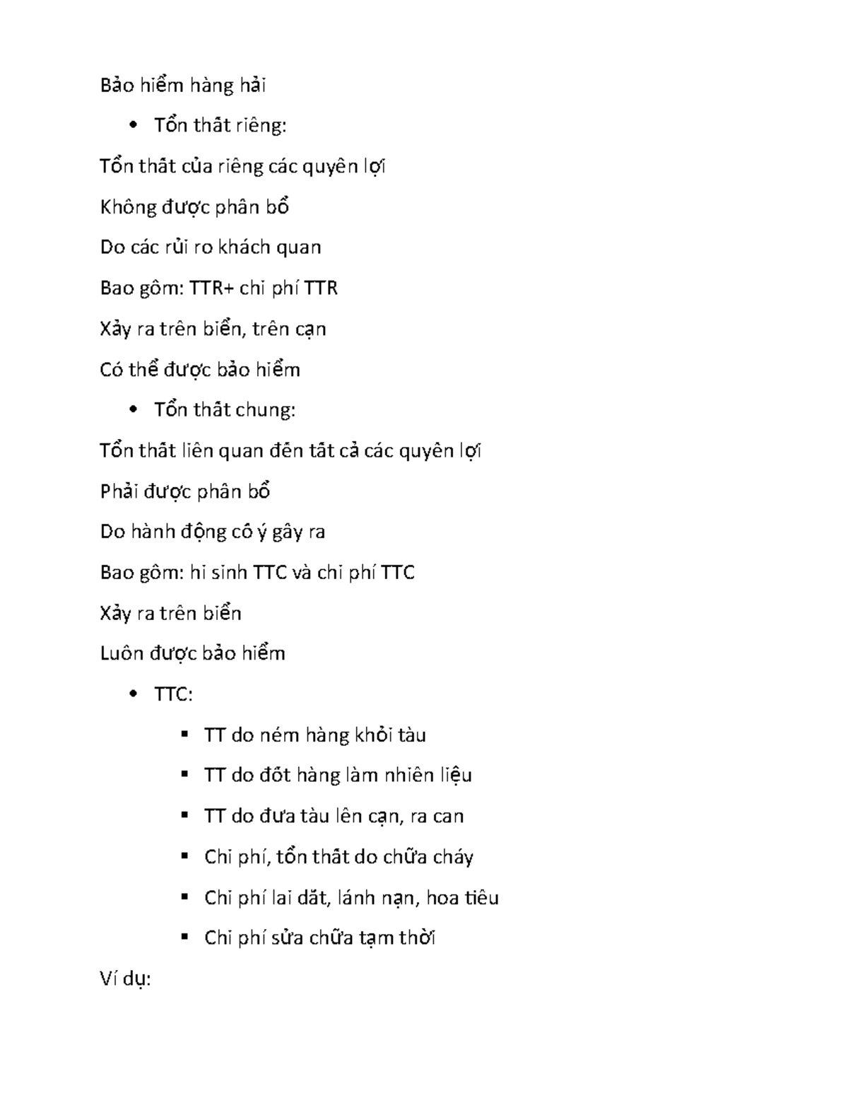 Bảo hiểm hàng hải - Bài tập - B o hi m hàng h iảểả T n thấất riêng: ổ T n thấất c a riêng các ...