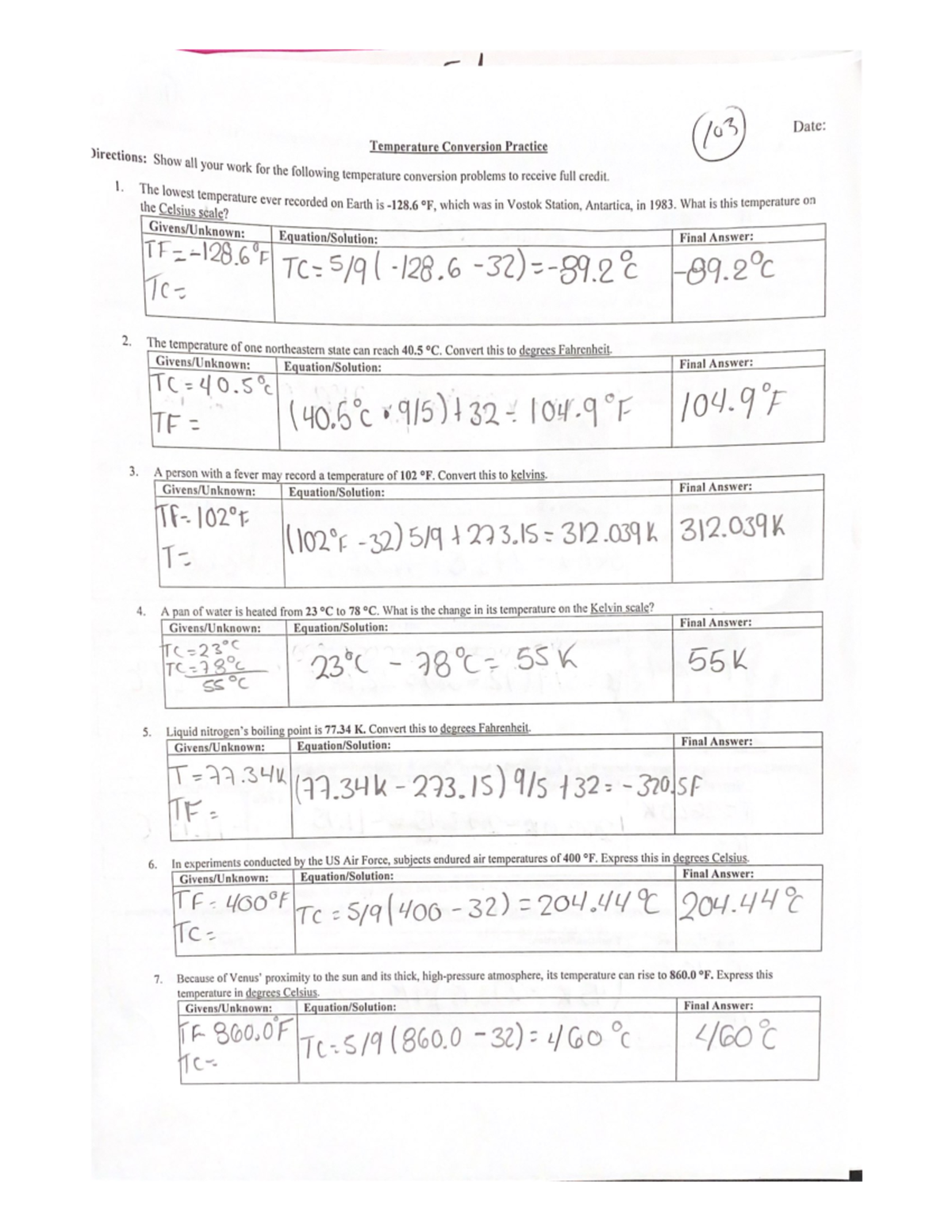 Temperature Conversion Practice - Mi mundo en otra lengua, Ingles II ...