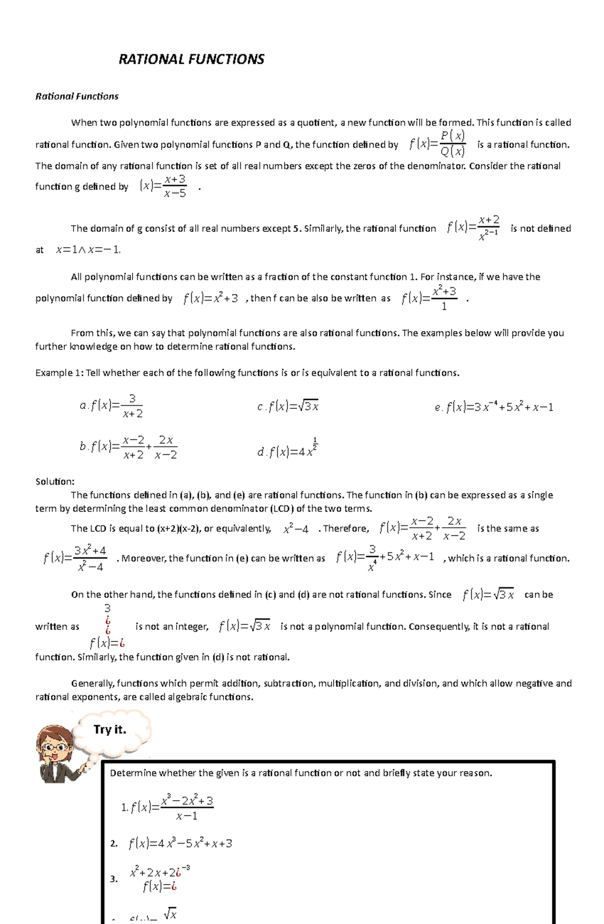 Rational Function - Grade 11 - Rational Functions When two polynomial ...