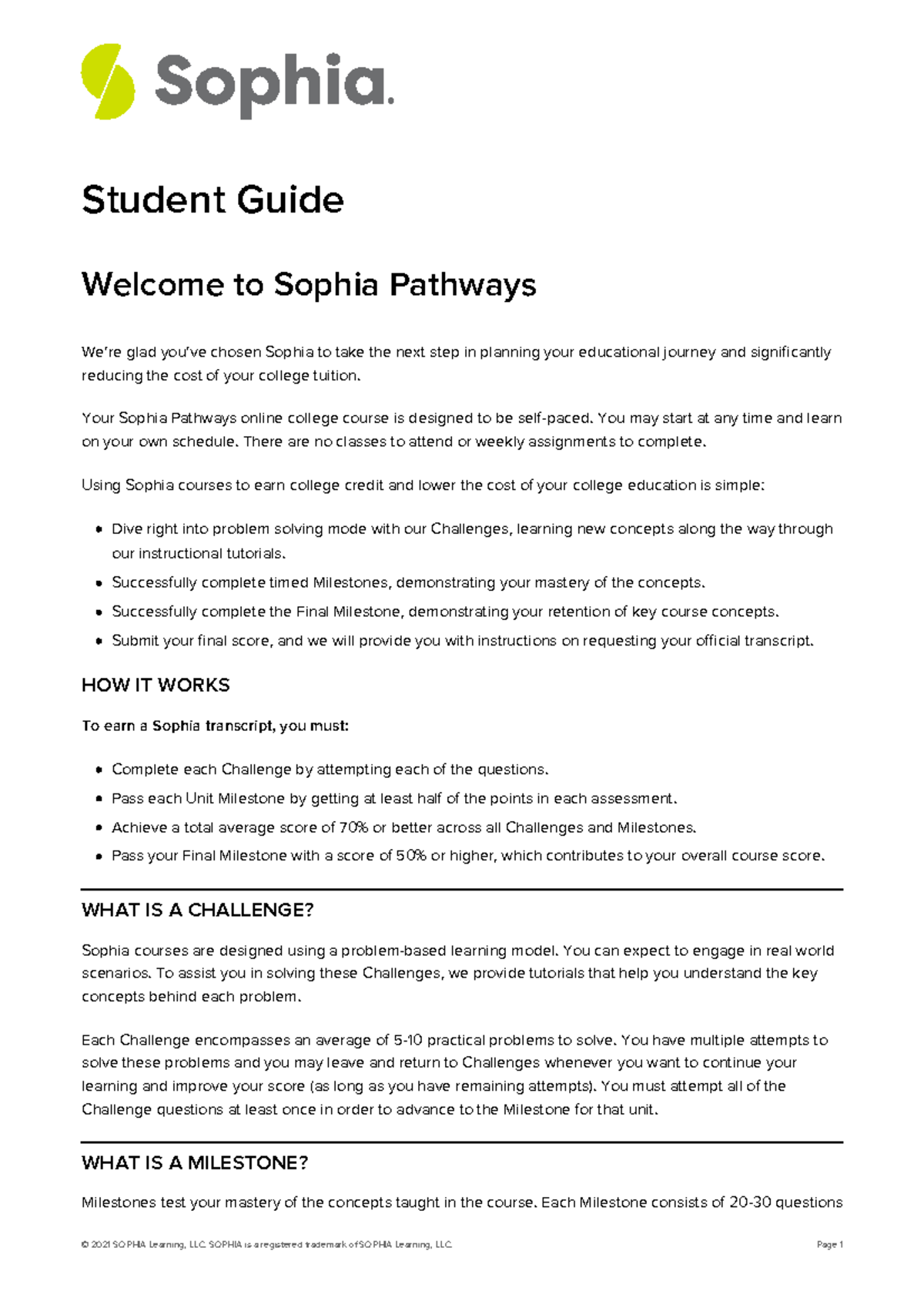 Student-guide - Course work - Student Guide Welcome to Sophia Pathways ...