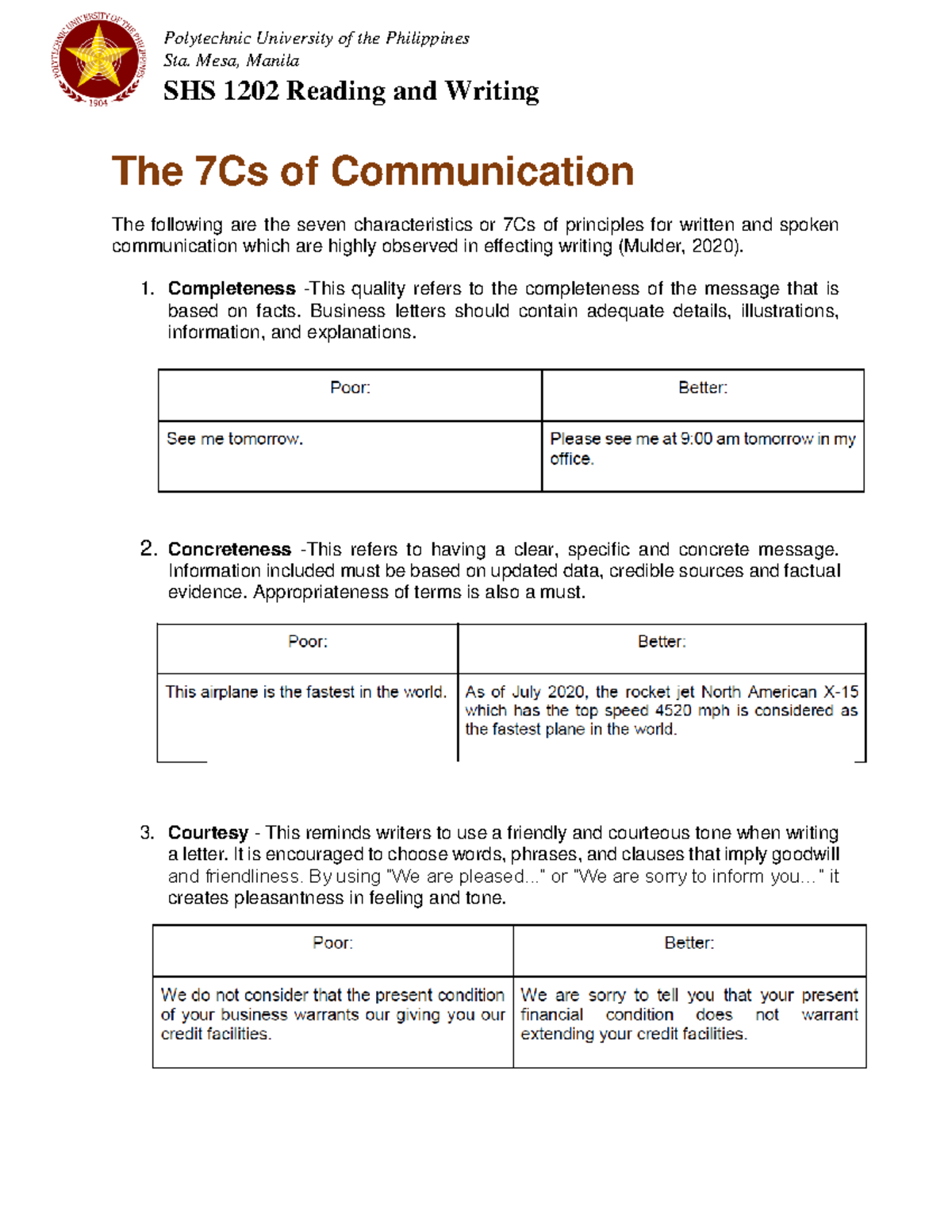 The 7Cs of Communication - Polytechnic University of the Philippines ...