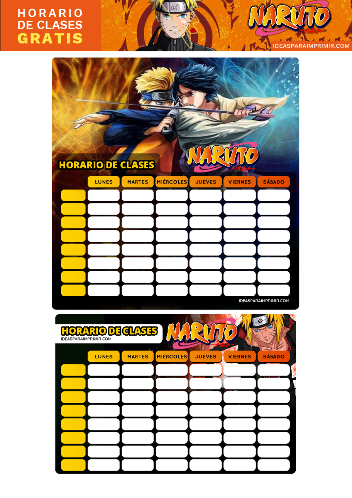 Horario de clases naruto para imprimir gratis - Diseño - HORARIO DE ...