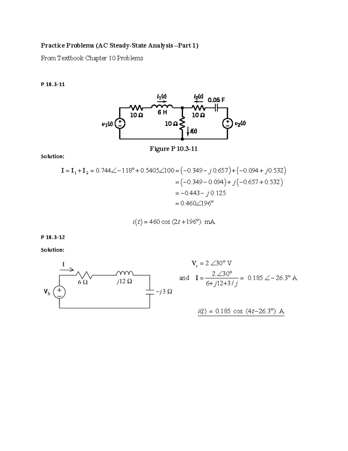 Practice Problems (AC Steady-State Analysis-Part 1) - 0 0 0 0. 0 0. 0 196 j j j j = + = − ...