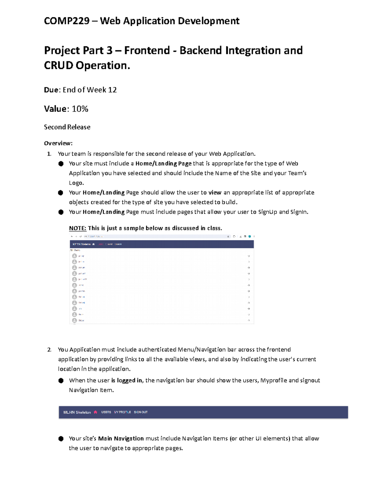 Project Part 3 -Second Release - COMP229 – Web Application Development Project Part 3 – Frontend ...
