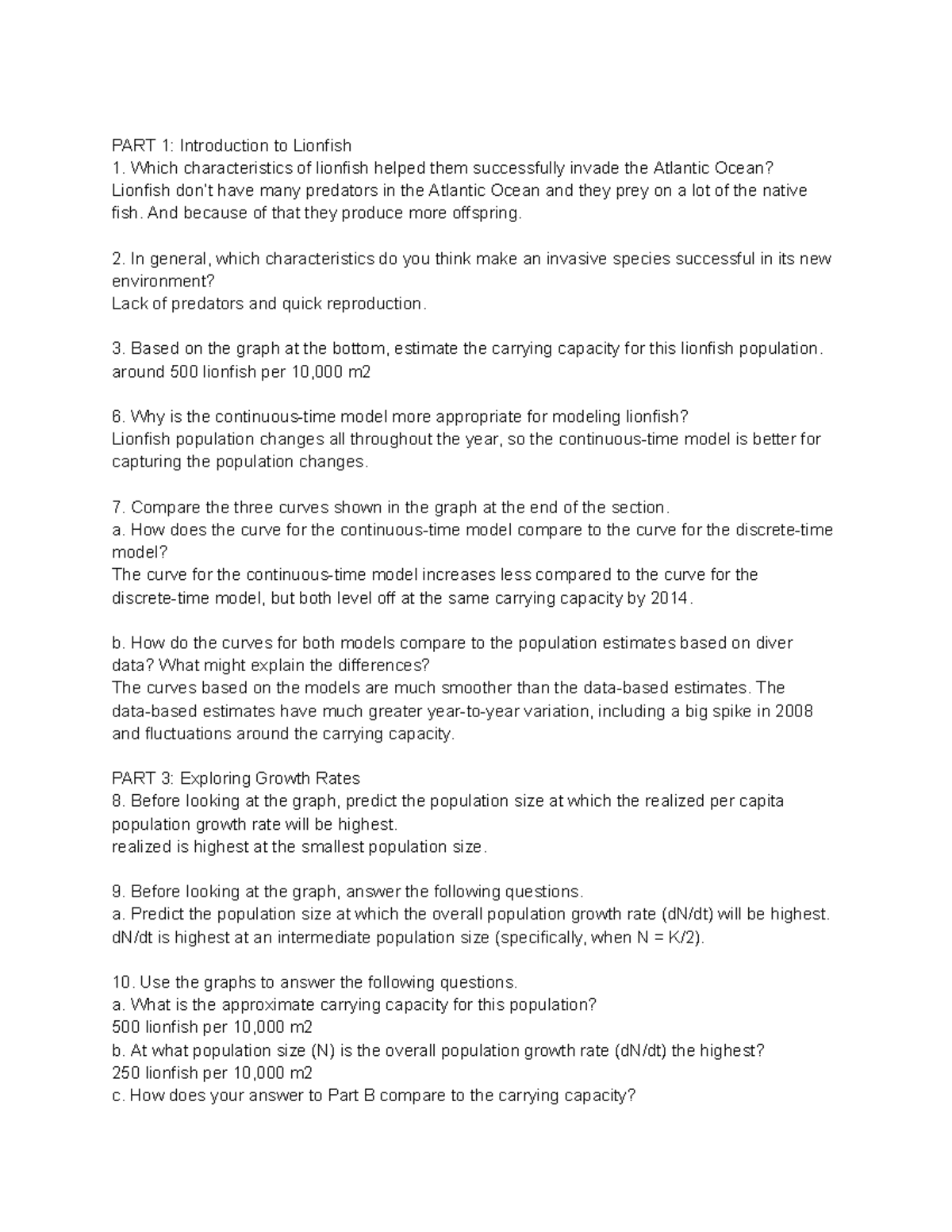 Lionfish population Lab - PART 1: Introduction to Lionfish Which ...