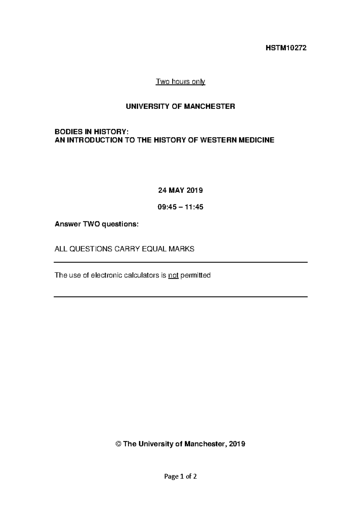 Examenes 1 24 May 2019, questions - Warning: TT: undefined function: 32 Page 1 of 2 HSTM Two ...