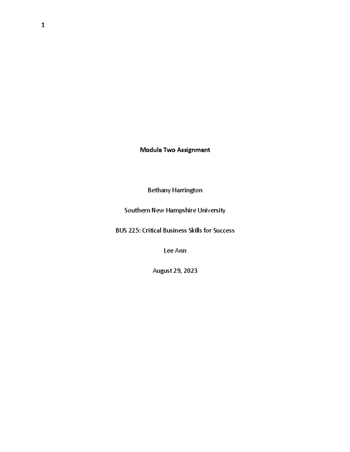 BUS225 Module Two Assignment - Module Two Assignment Bethany Harrington ...