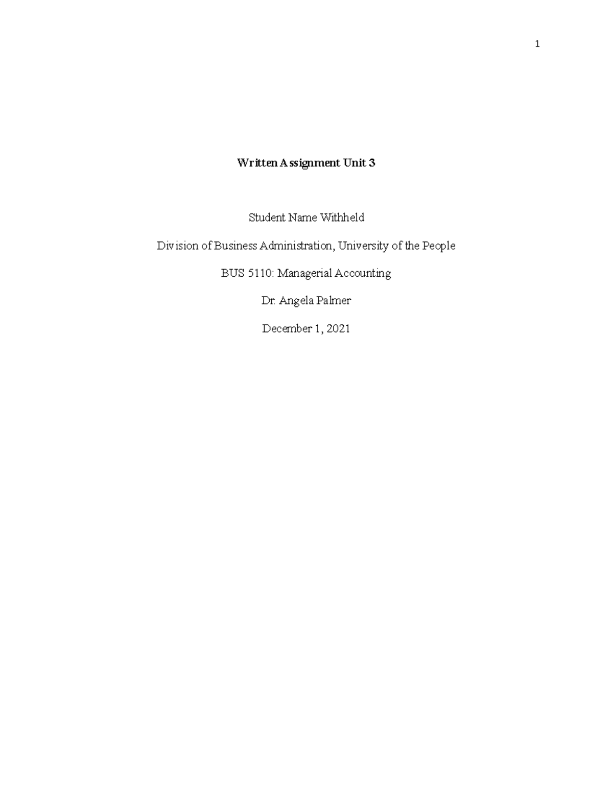 Unit03 Written Assignment - bus5110 - UoPeople - Studocu