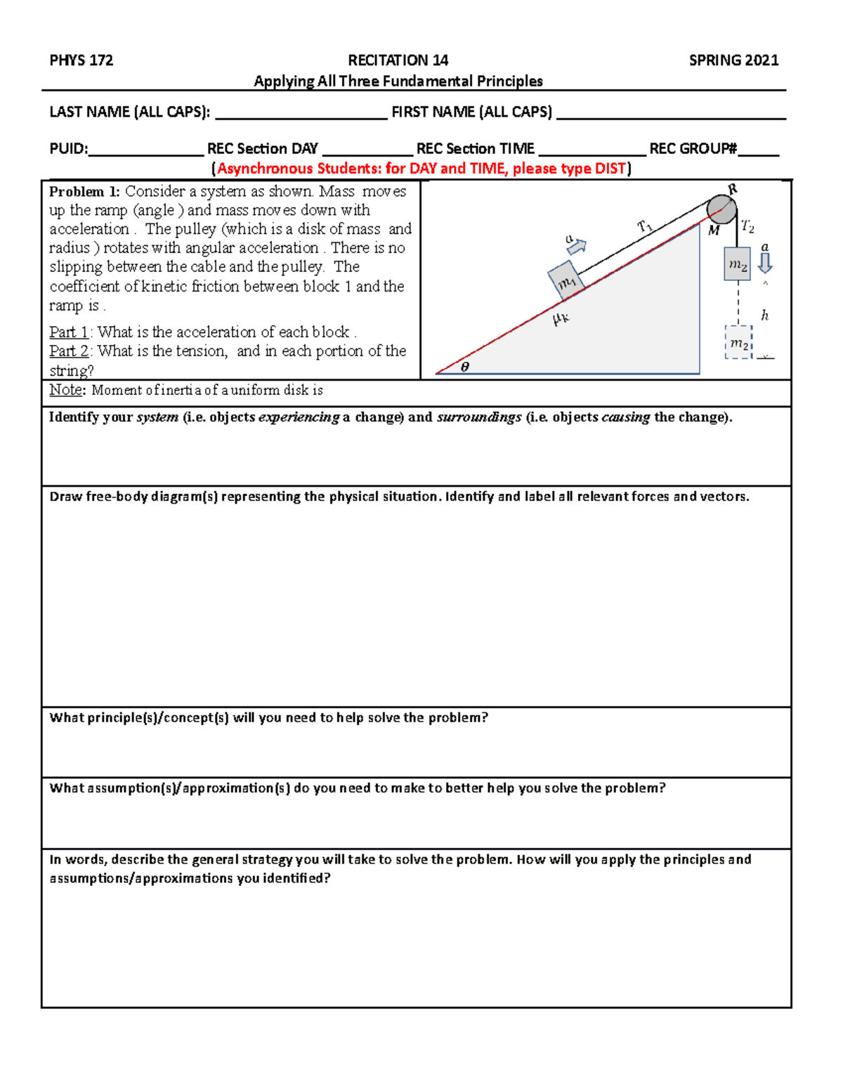 Phys172 S21 Rec14 Final - PHYS 172 RECITATION 14 Applying All Three ...
