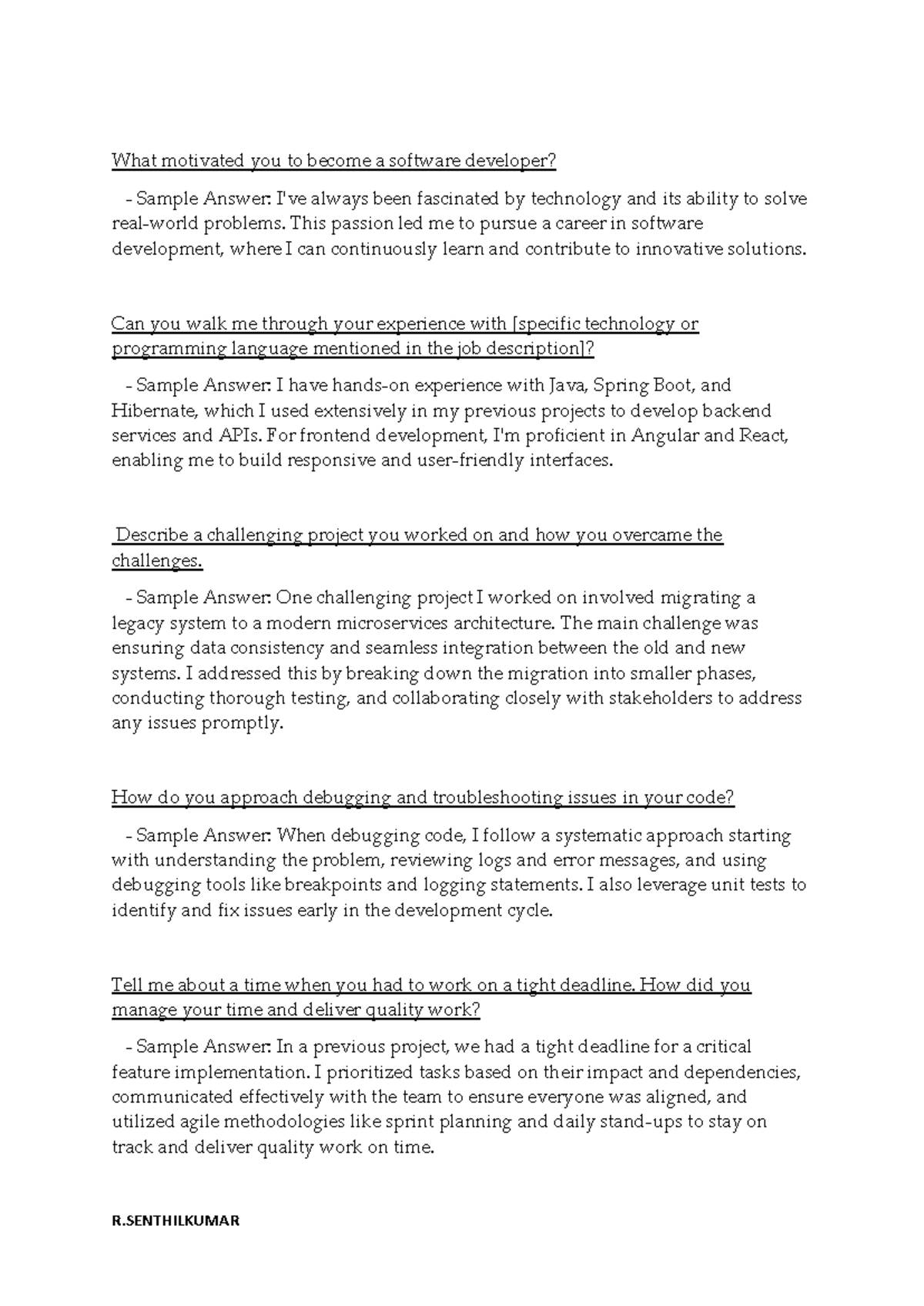 Interview sample q and ans - What motivated you to become a software ...