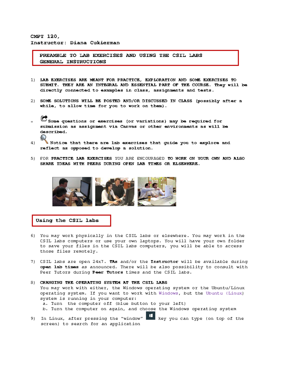 Lab exercises general instructions - CMPT 120, Instructor: Diana ...