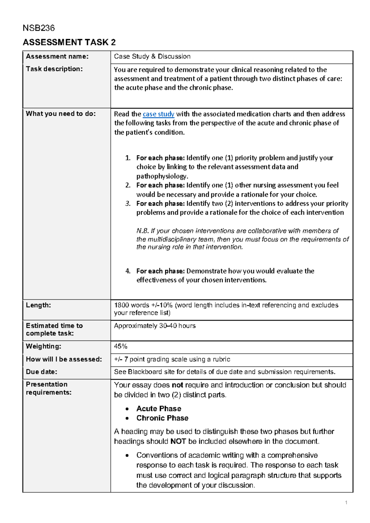 NSB236 Assessment 2 2022 Task Sheet-2 - NSB ASSESSMENT TASK 2 ...