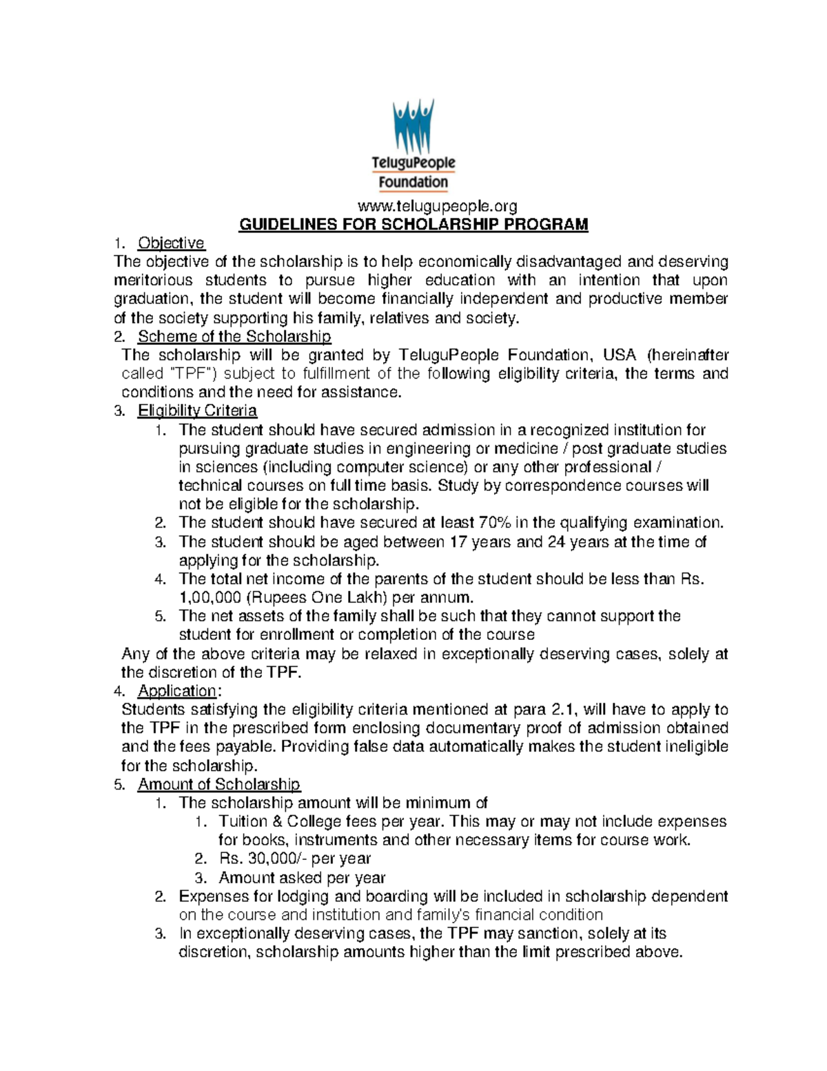 Guidelines-scholarship - telugupeople GUIDELINES FOR SCHOLARSHIP ...