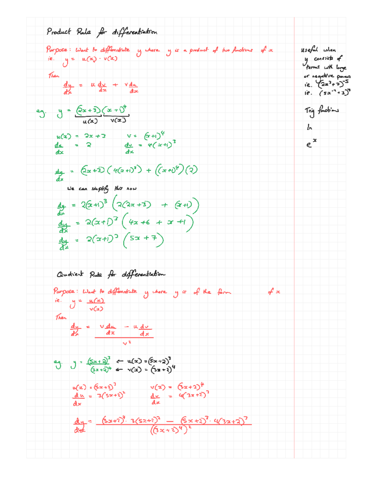 Differentiation Product and Quotient Rule - Studocu