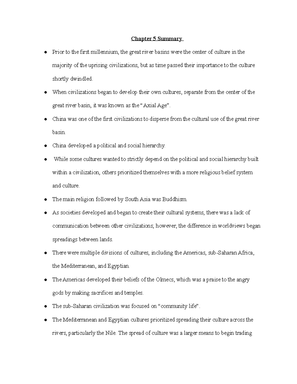 Chapter 5 Summary World History - Chapter 5 Summary Prior to the first ...