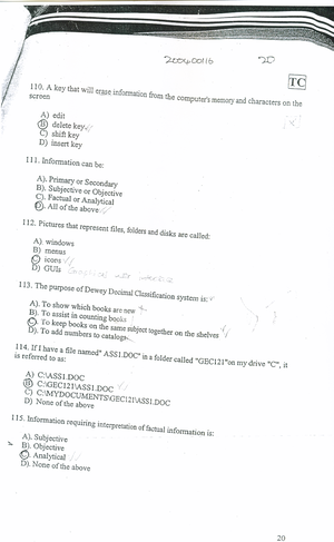 Test 2 revision paper ICT122 - ####### ICTI22Computing Skills ...