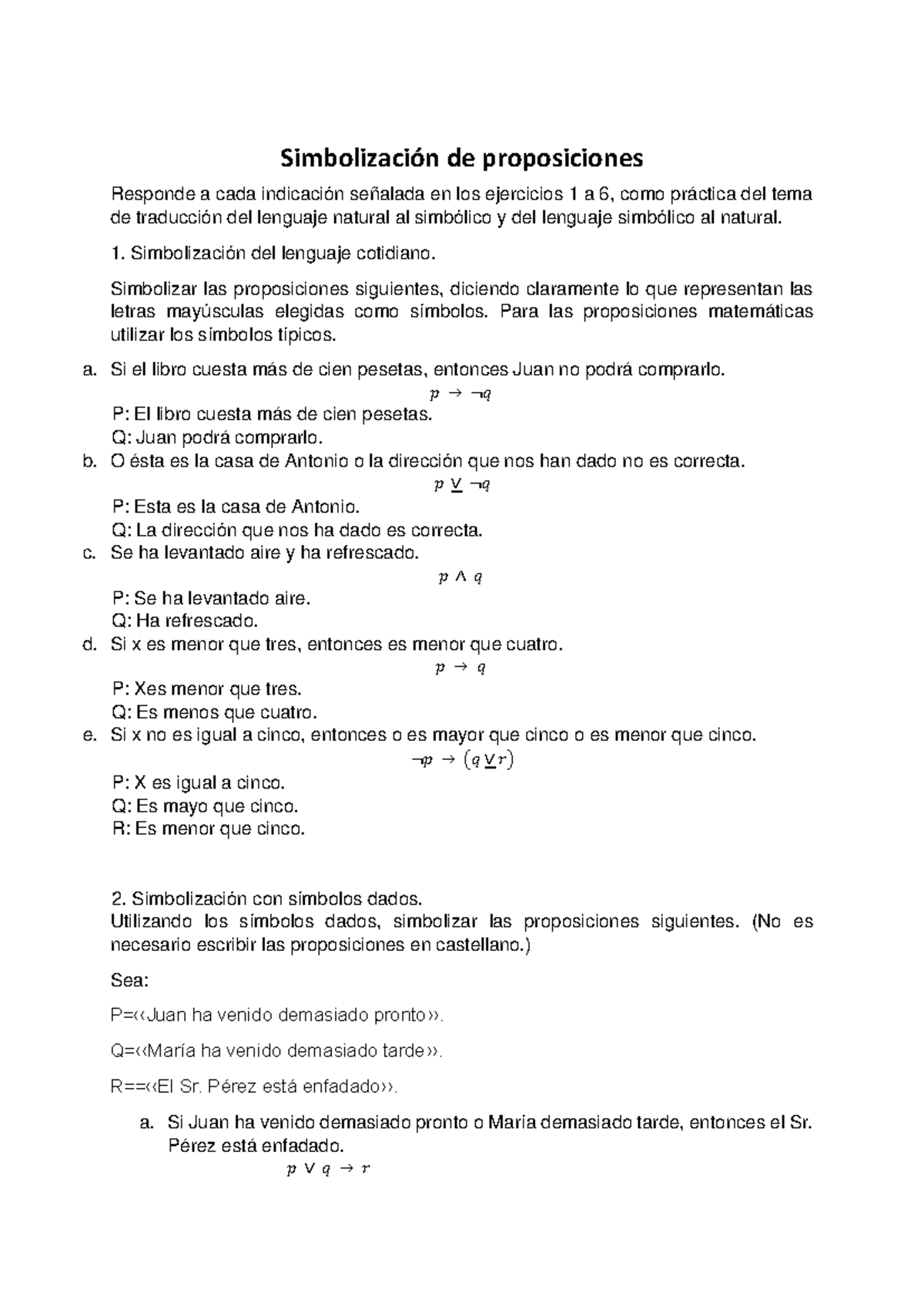 Simbolización de proposiciones - Simbolización de proposiciones ...