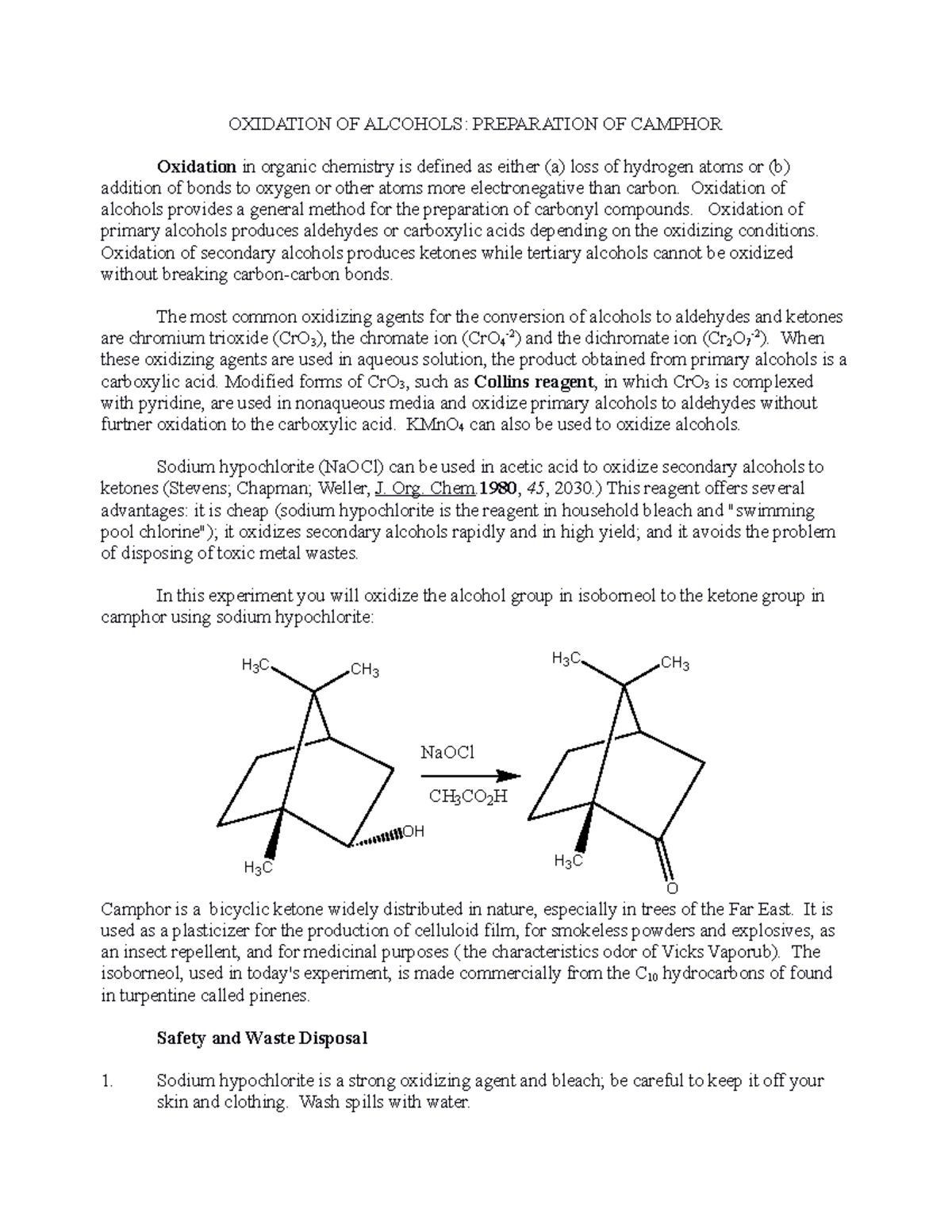 Preparation of camphor - OXIDATION OF ALCOHOLS: PREPARATION OF CAMPHOR ...