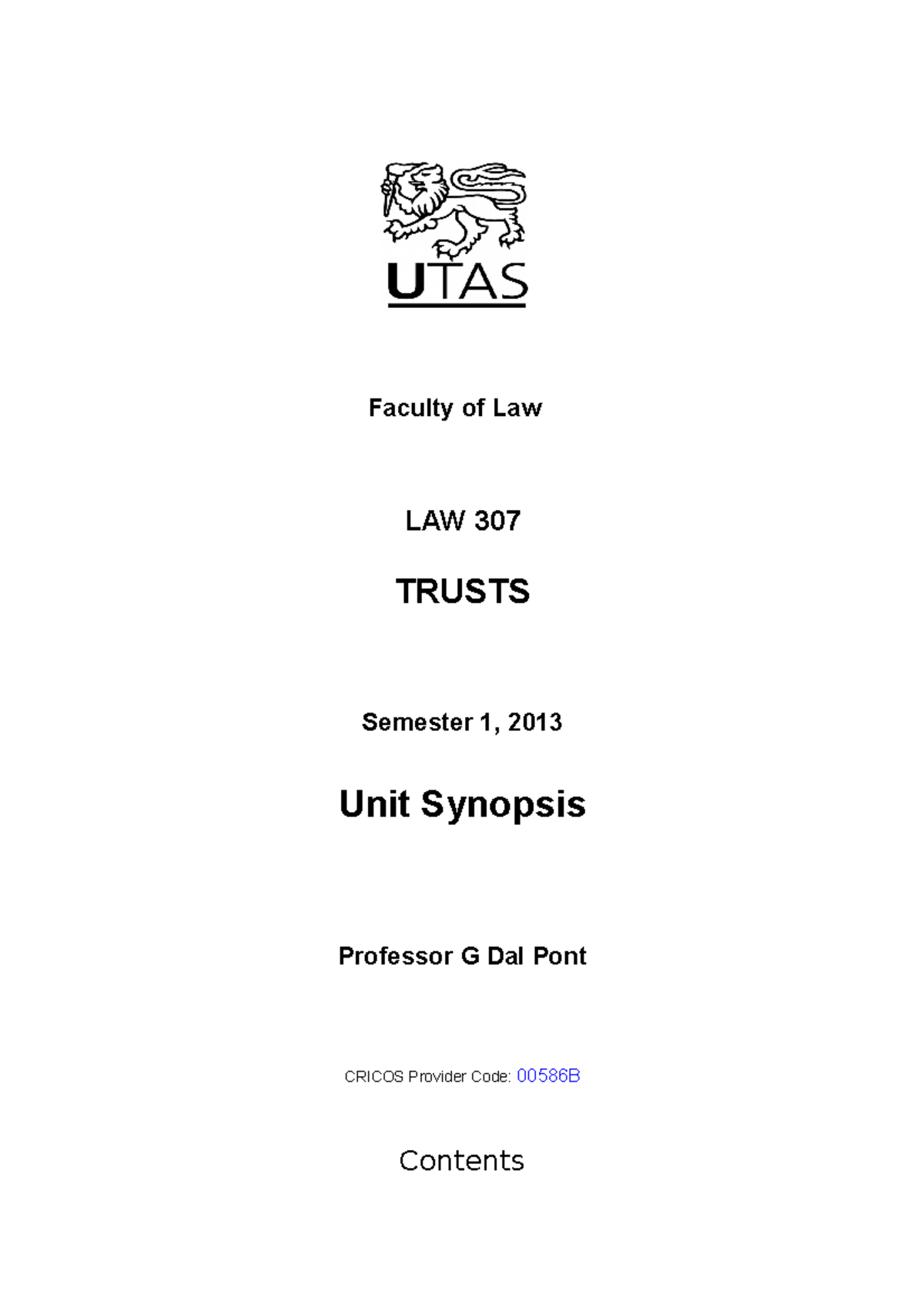 Summary - Synopsis Summaries complete - Faculty of Law LAW 307 TRUSTS ...